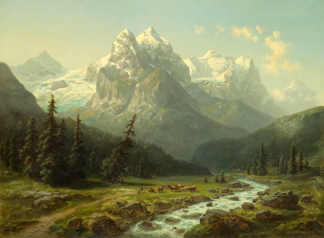 A View of the Alps - Victorian Era Alpine Painting - Digital Download ...