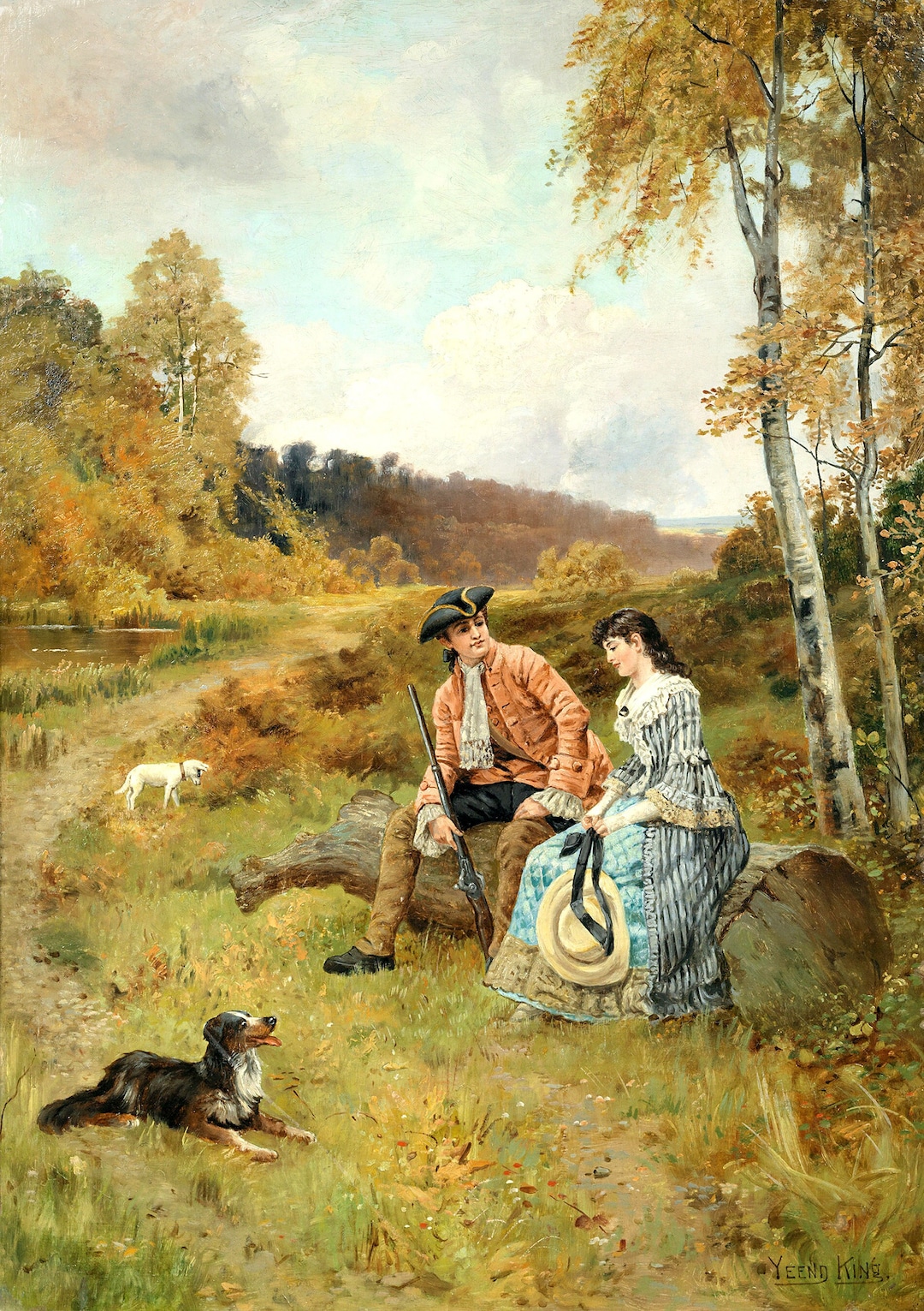 A Country Courtship - Victorian Romantic Painting of a Soldier and ...