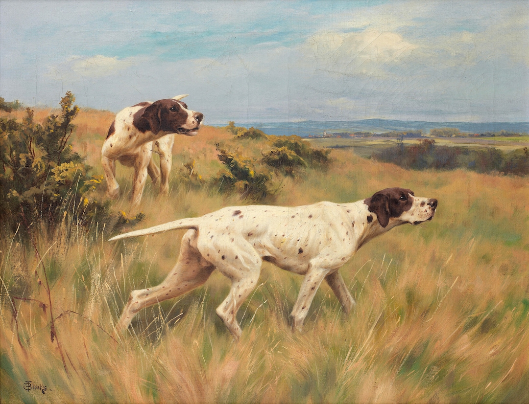 A Pair of Pointers - Victorian Hunting Dogs Oil Painting - Thomas Blinks - Digital Download ...