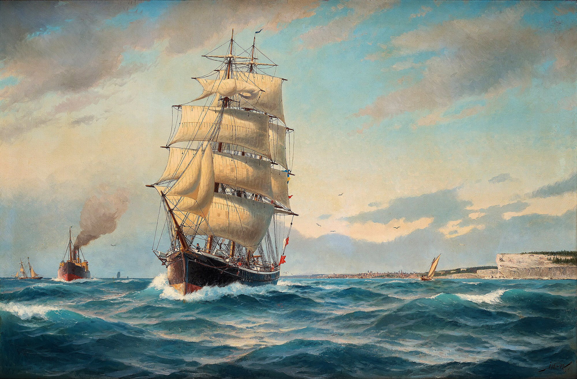 A Swedish Barque off the Coast of Visby - Vintage Nautical Ship ...