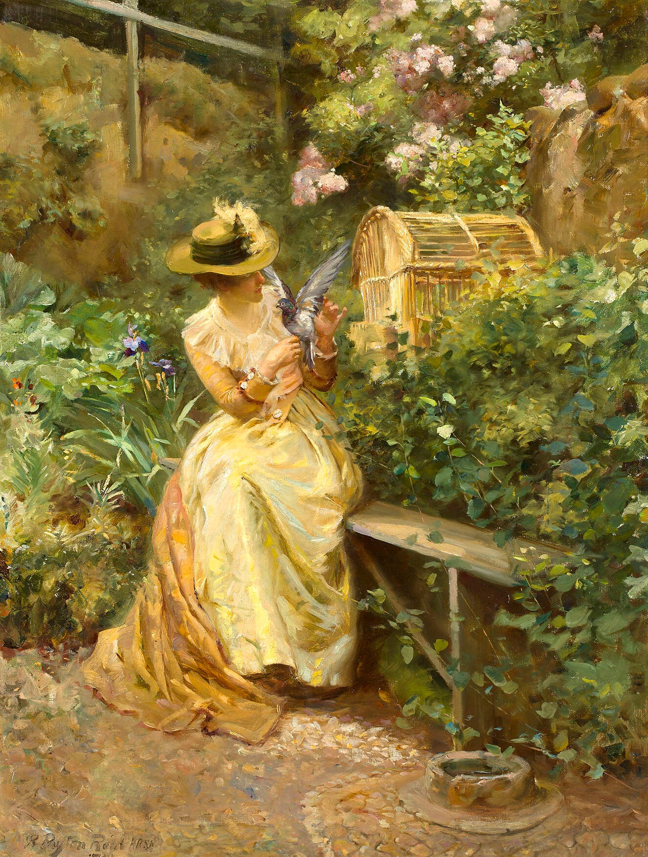 The Pet Dove - 19th Century Victorian Painting - Robert Reid - Turn of ...