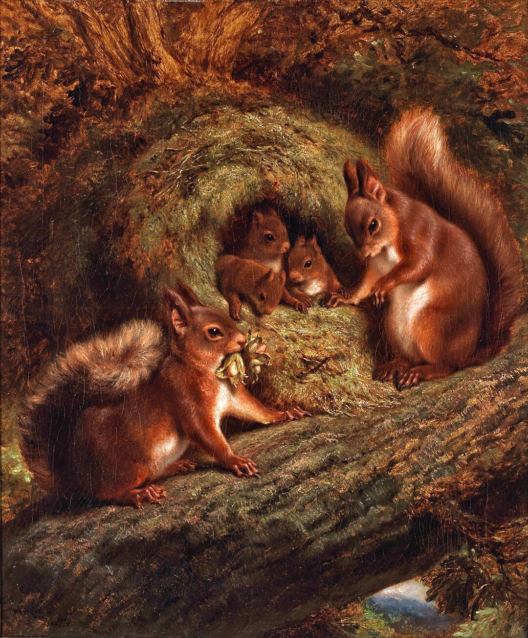 A Scurry of Squirrels - Victorian Animal Oil Painting - Country Antique ...