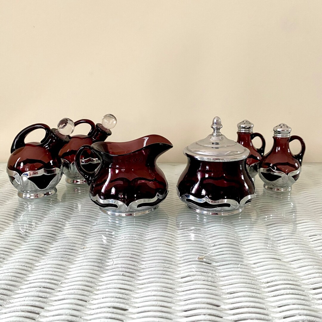 Farber Bros Amethyst 6 PIECE SET Cambridge Glass Silver Krome - Etsy
