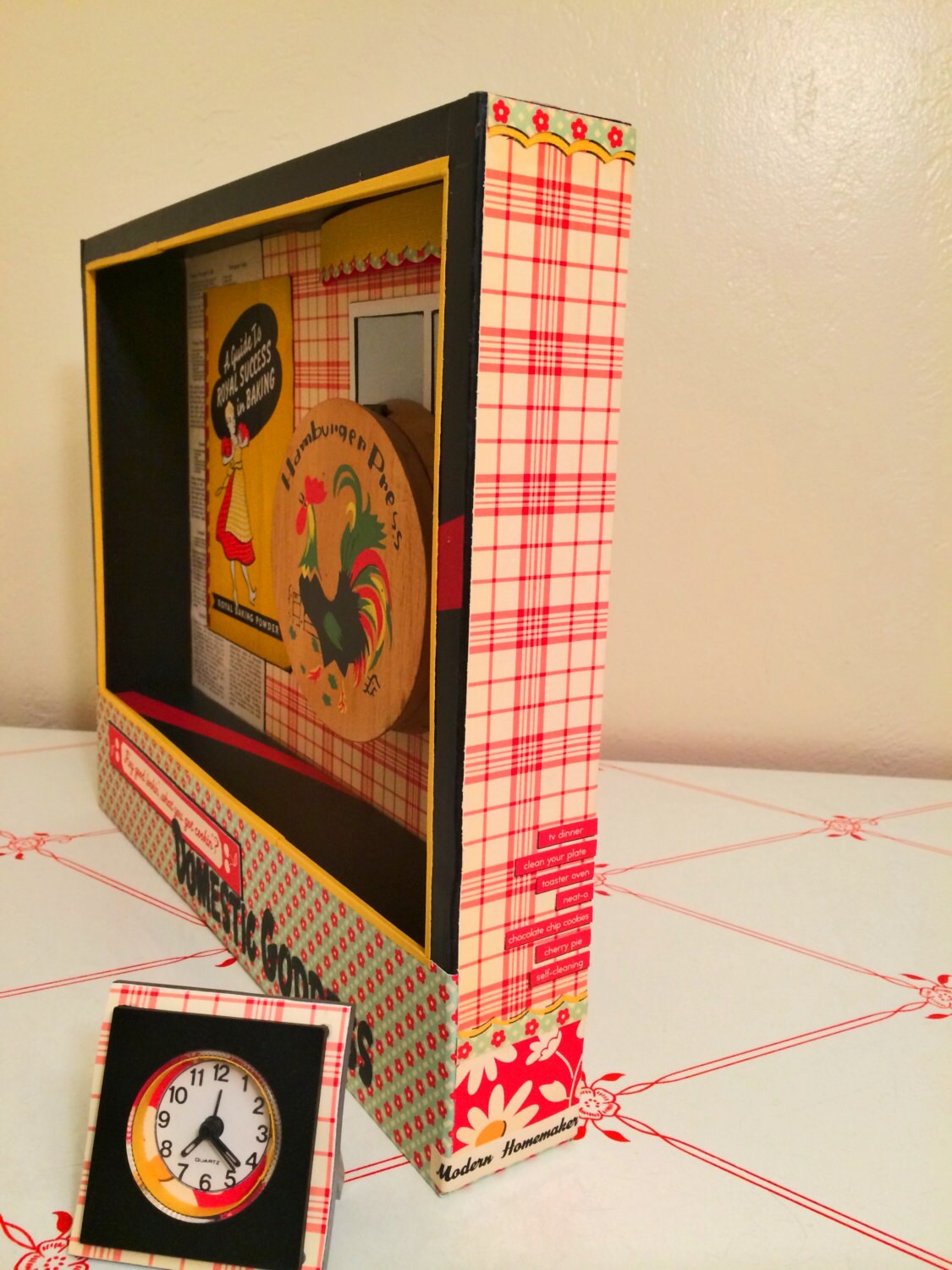 Domestic Goddess #3 Vintage Look Kitchen Art Shadow Box in Yellow, Red ...