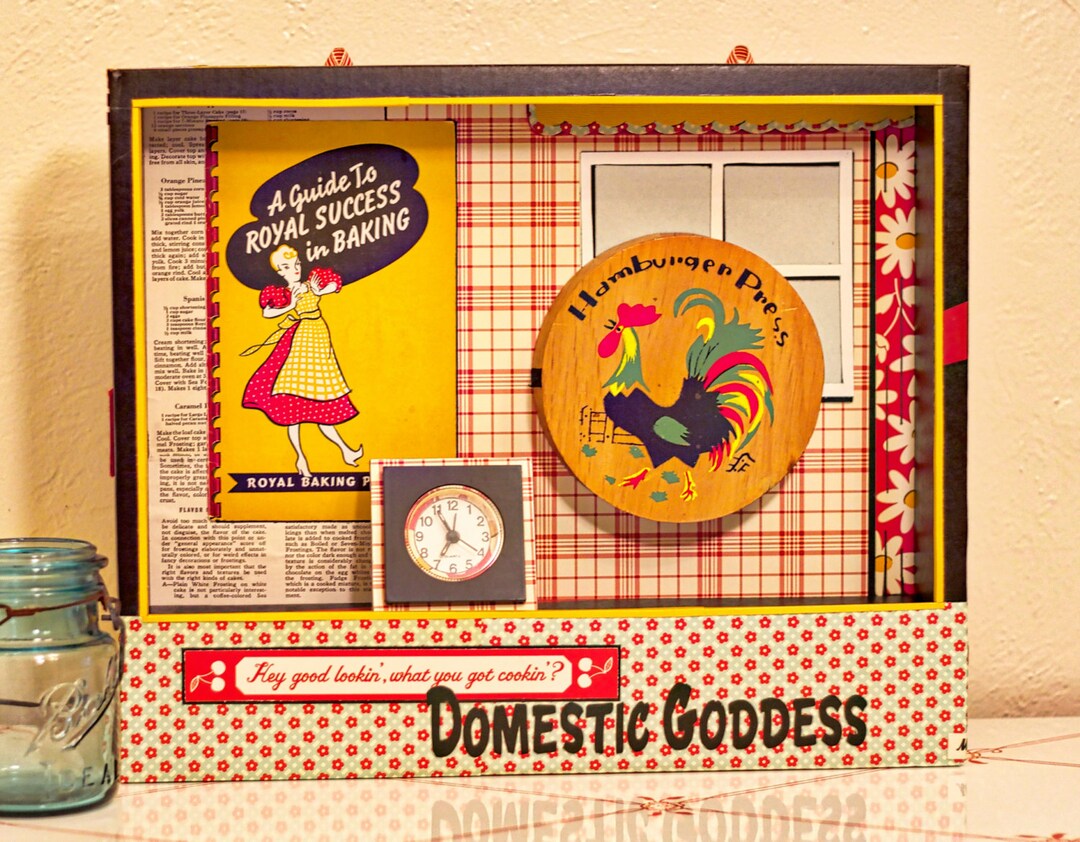 Domestic Goddess #3 Vintage Look Kitchen Art Shadow Box in Yellow, Red ...