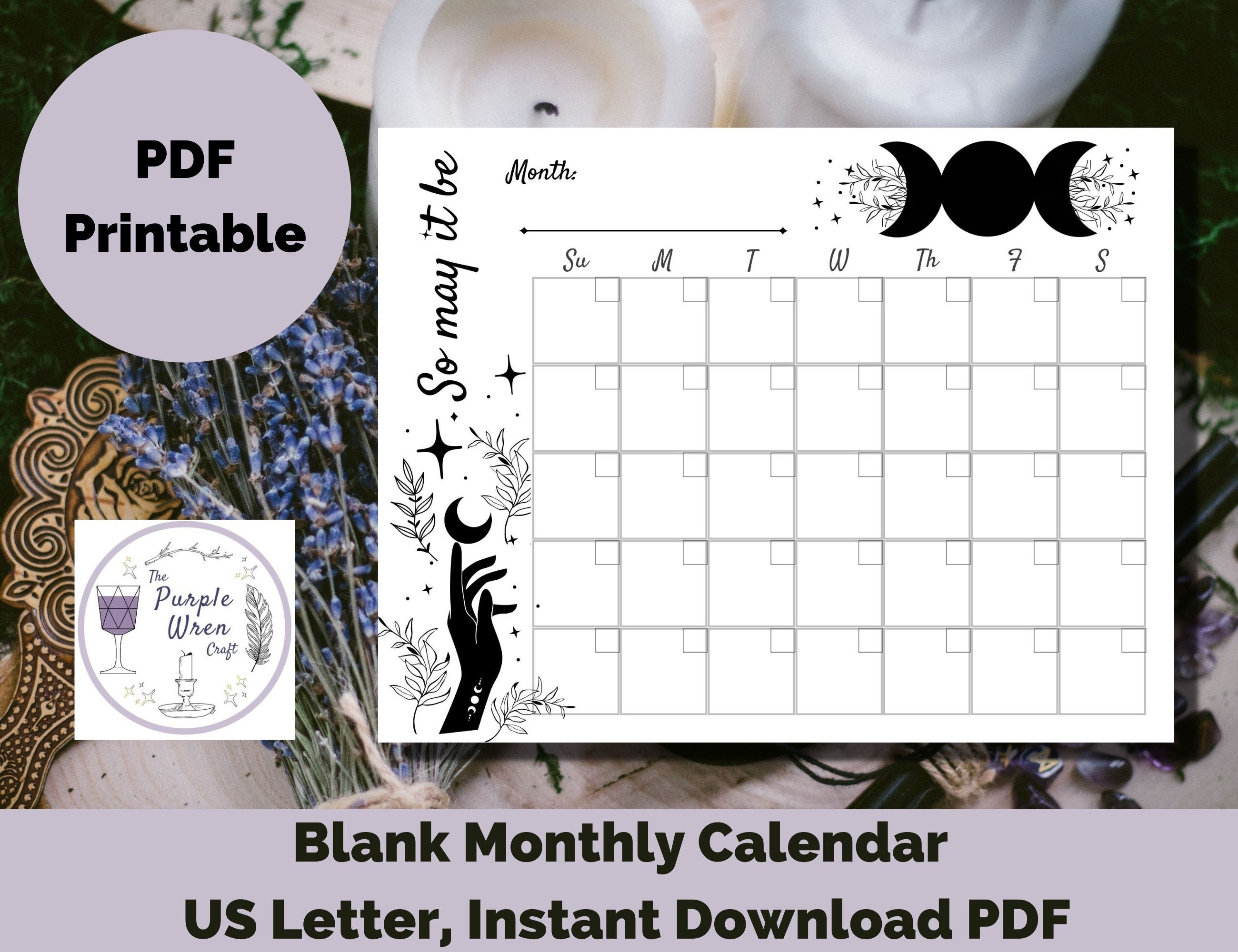 Monthly Witch Planner | Blank Monthly Printable Calendar | Witches ...