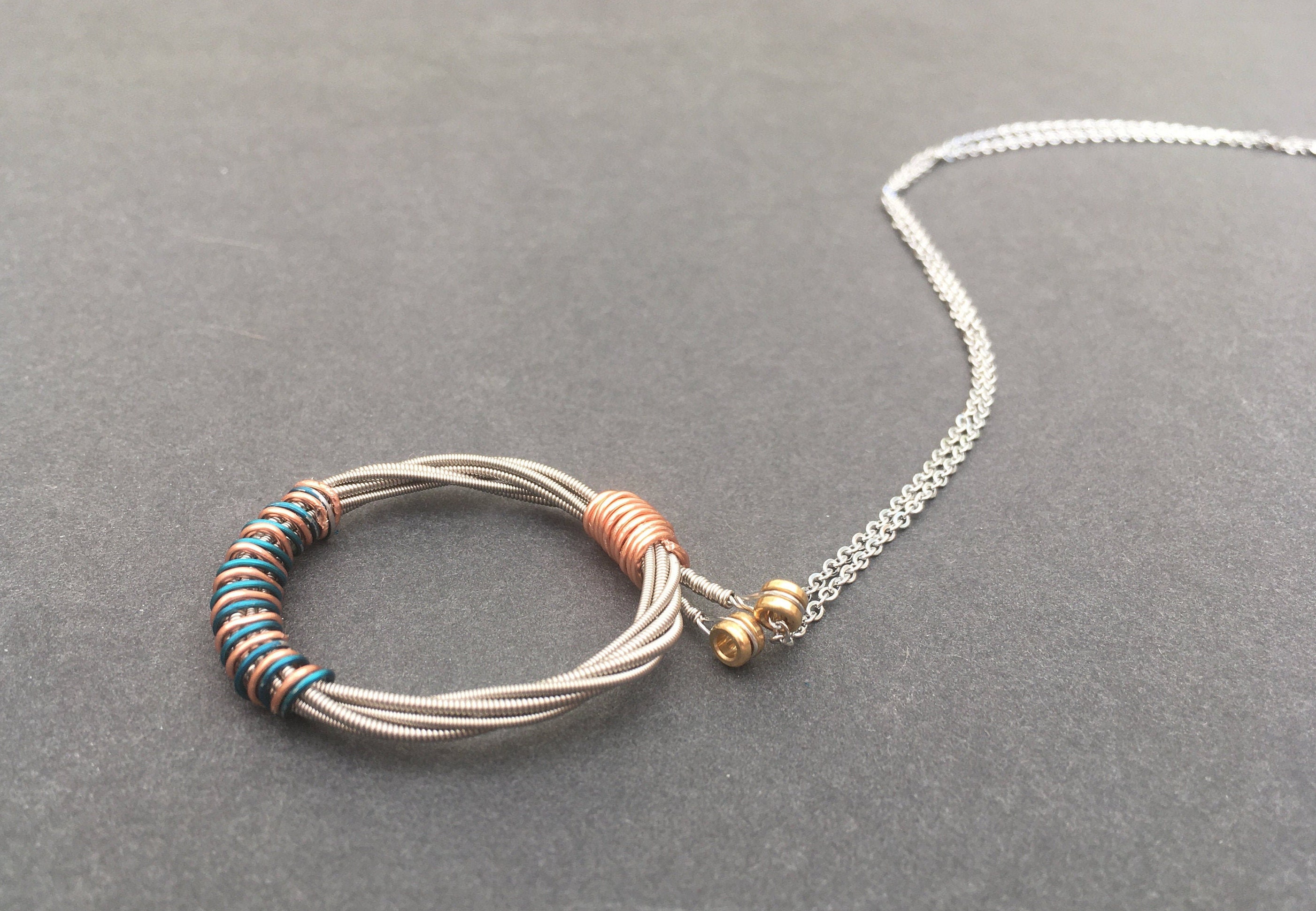 Recycled Silver Guitar String Pendant/Necklace Styled with Sea | Etsy