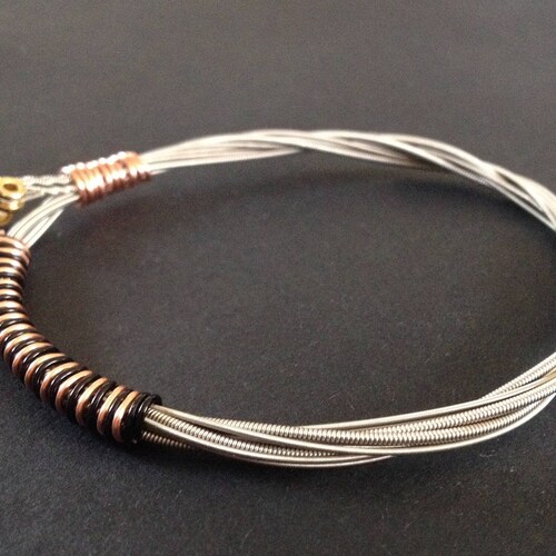 Recycled Guitar String Bracelet Styled With Black and Bronze - Etsy