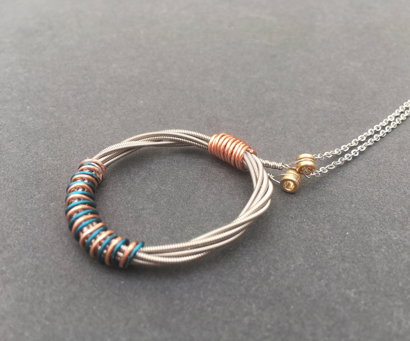 Recycled Silver Guitar String Pendant/necklace Styled With Sea Green ...