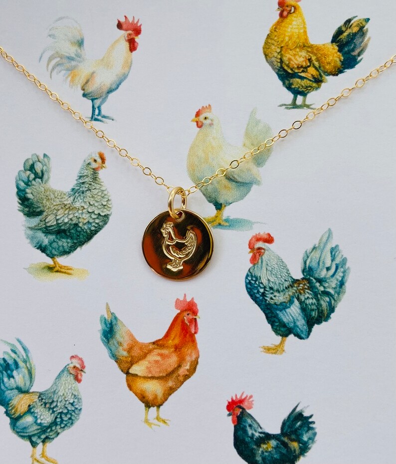 Gold Chicken Pendant Necklace: Hand Stamped Farm Animal Jewelry - Etsy