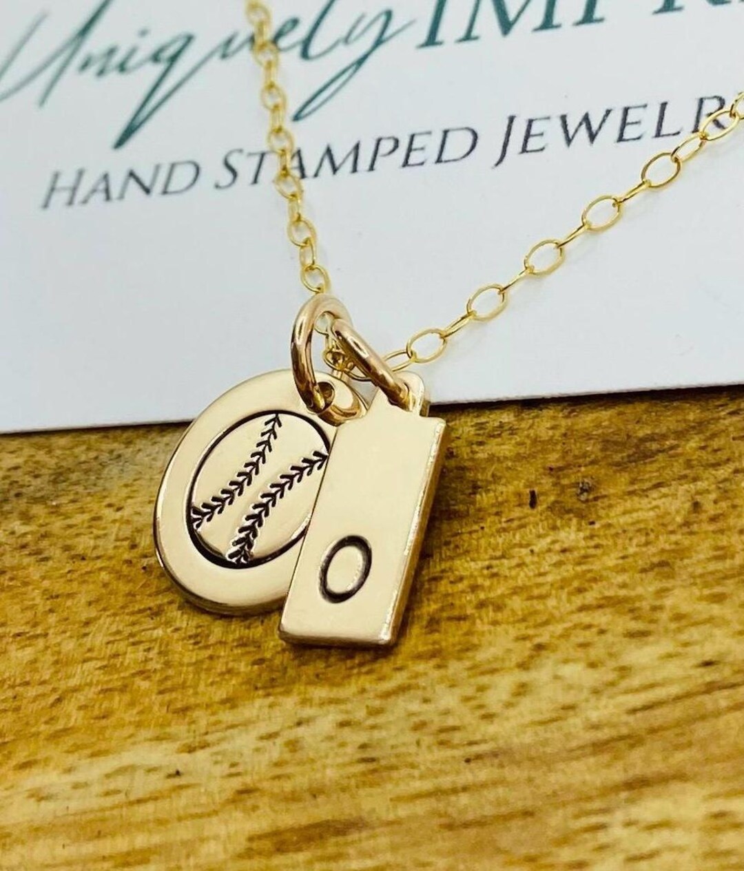 Softball Player Initial Necklace, Gold Softball Necklace, Baseball ...