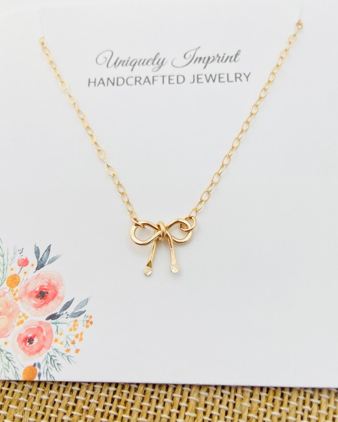 Gold Bow Necklace, 14k Gold Filled Bow Necklace, Ribbon Bow Pendant ...