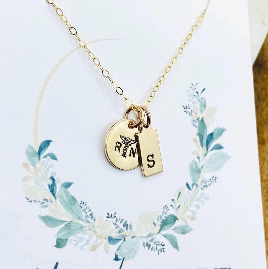 Personalized 14k Gold Filled Nurse Necklace: Hand Stamped Initial RN ...