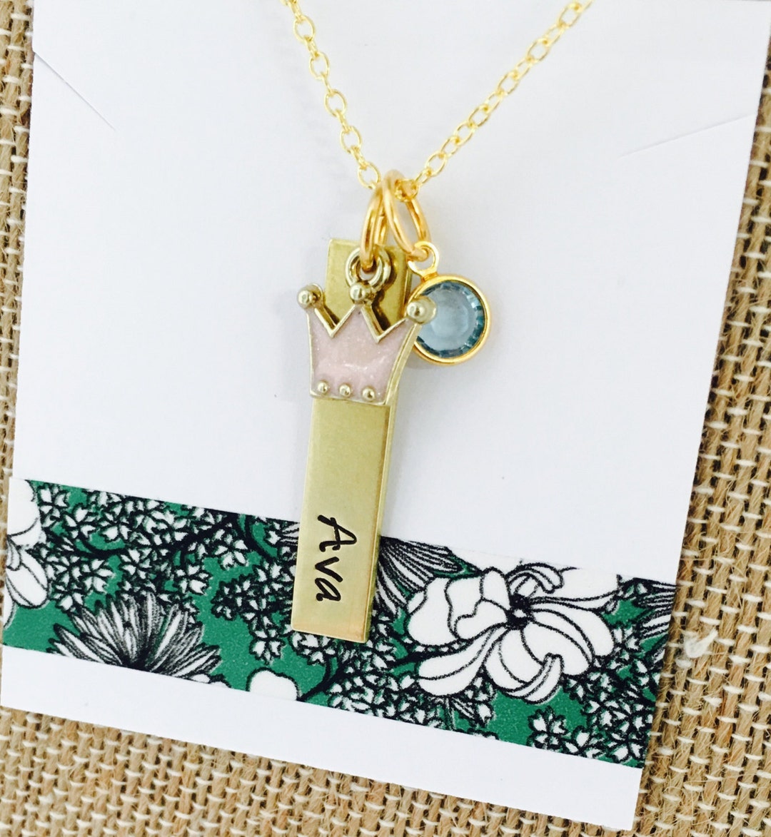 Gold Princess Necklace, Crown Necklace With Name, Princess Party Gift ...