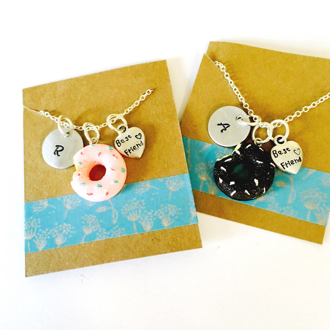 Best Friend Donut Necklace Set, Initial Charm, Kids Jewelry - Etsy