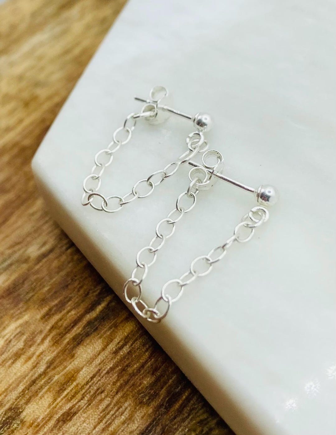 Front Back Chain Earrings, Dainty Double Sided Earrings, Singl Hoop ...