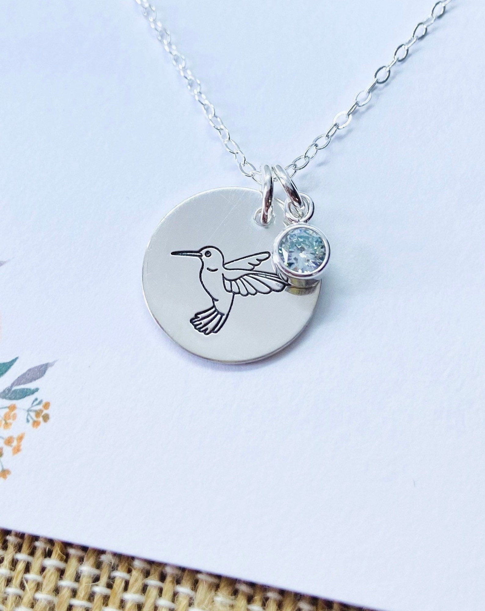 Sterling Silver Hummingbird Necklace: Hand Stamped Bird Charm, Gold ...