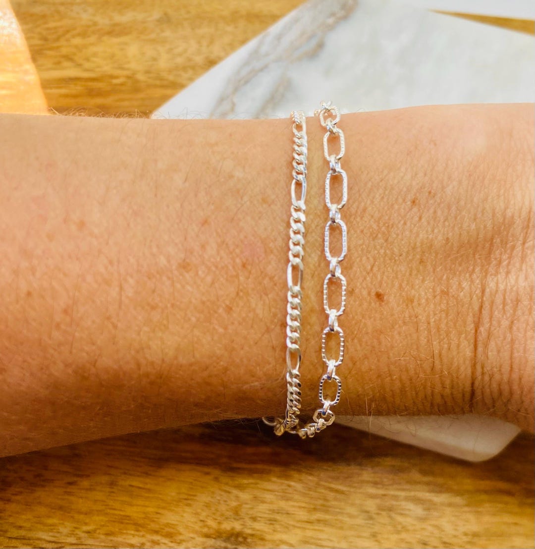 Double Layered Sterling Silver Bracelet, Minimalist Jewelry, Everyday ...
