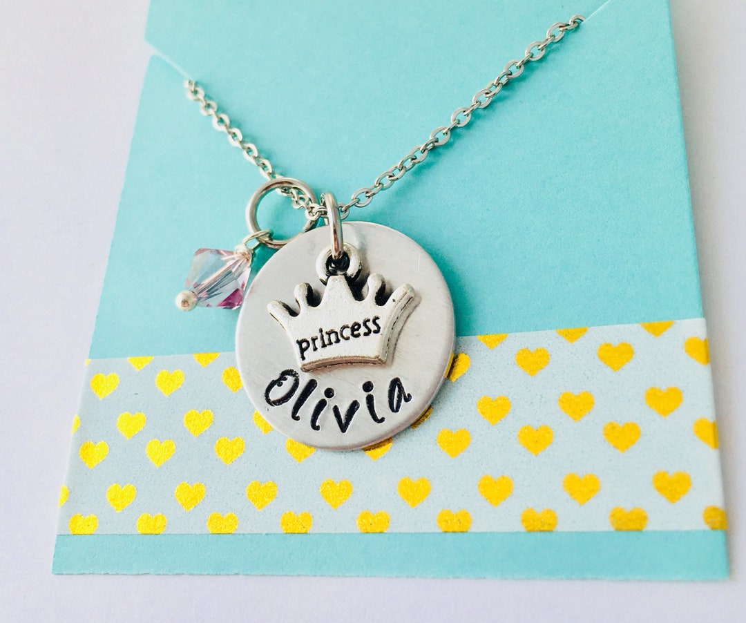 Hand Stamped Princess Crown Name Necklace: Personalized Girl's Jewelry ...