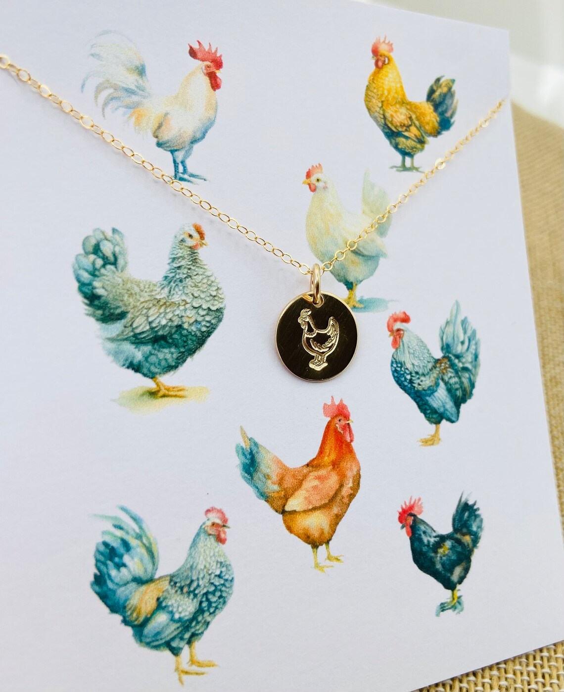 Gold Chicken Pendant Necklace: Hand Stamped Farm Animal Jewelry - Etsy
