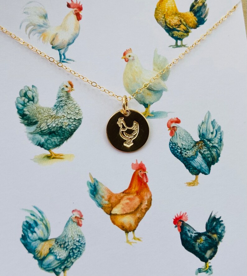 Gold Chicken Pendant Necklace: Hand Stamped Farm Animal Jewelry - Etsy