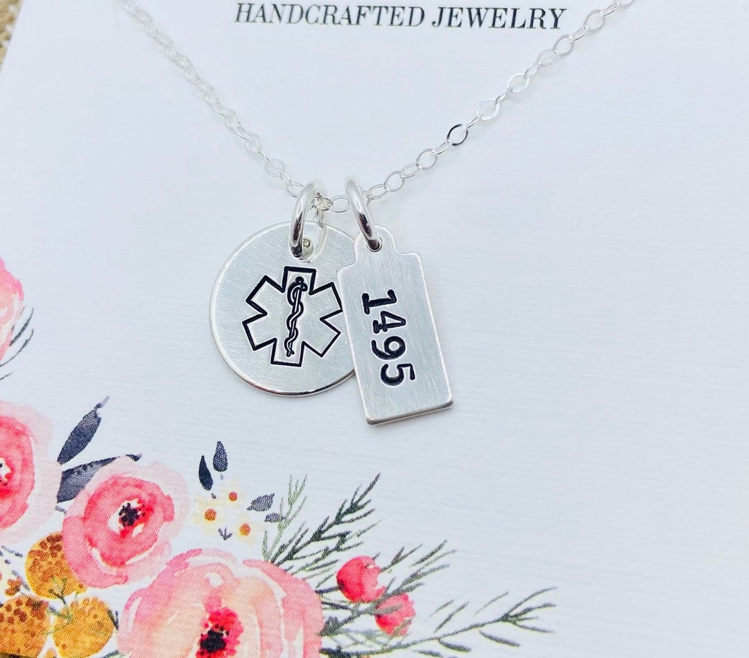 Custom EMT Gift: Sterling Silver Star of Life Badge Number Necklace - Etsy