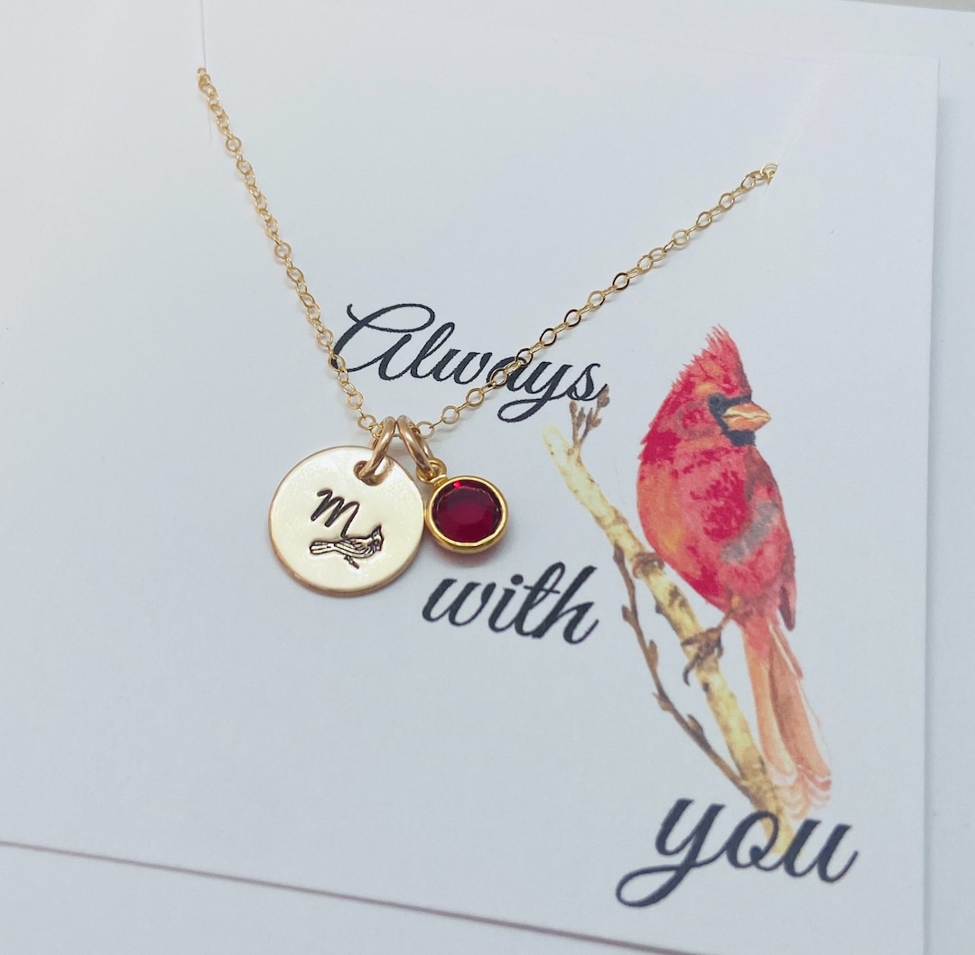 Hand Stamped Cardinal Necklace: 14k Gold Filled Initial Disc, Memorial ...
