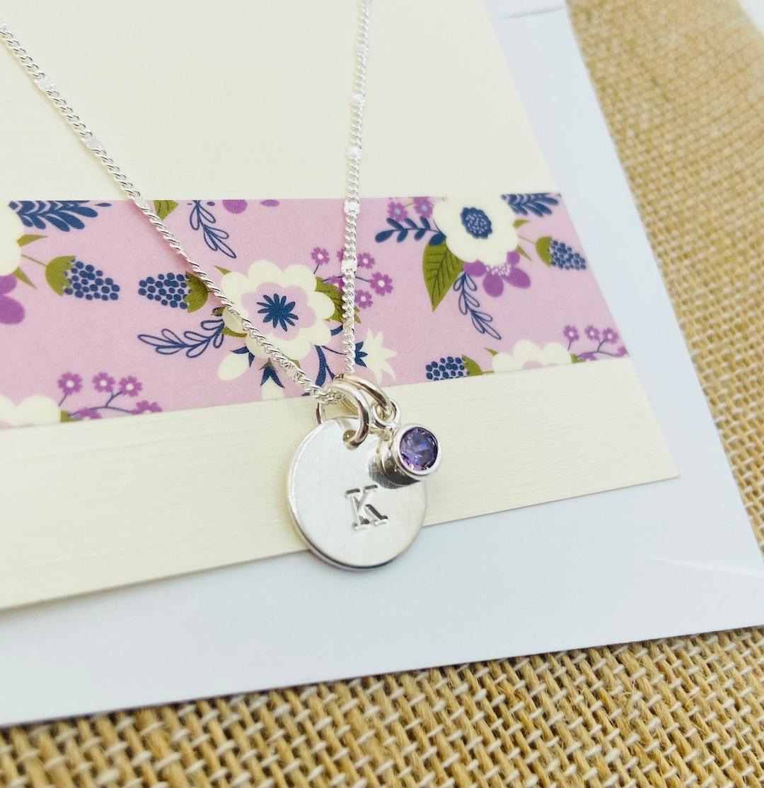 Initial Birthstone Necklace, Letter Necklace With Birthstone, Sterling ...
