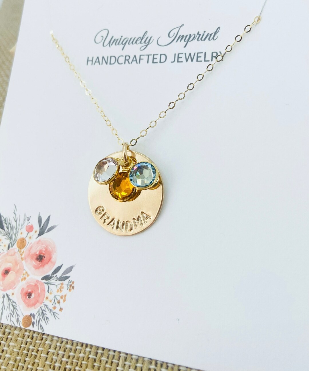 Gold Grandma Birthstone Necklace, Personalized Grandma Necklace, Mom ...