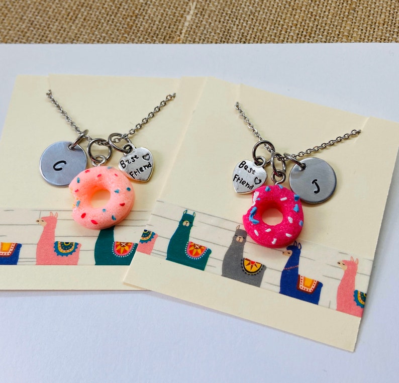 Best Friend Donut Necklace Set, Initial Charm, Kids Jewelry - Etsy