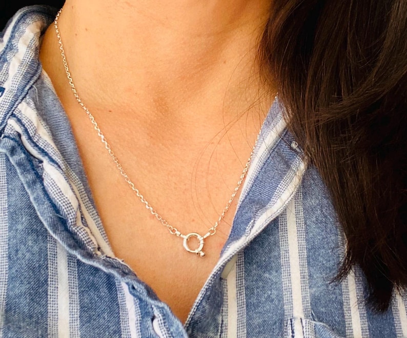Sterling Silver Rolo Chain Necklace, Front Clasp Charm Holder, 2mm ...