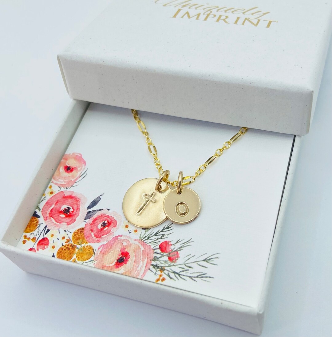 Gold Cross Necklace, Simple Cross Necklace, Cross With Initial, 14k ...