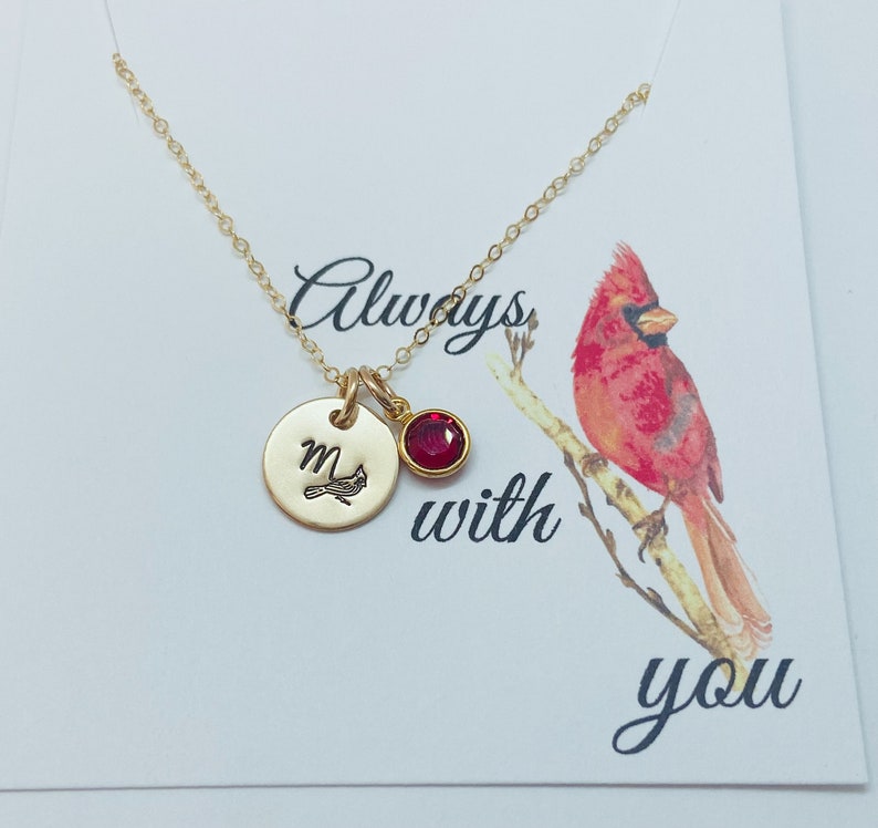 Hand Stamped Cardinal Necklace: 14k Gold Filled Initial Disc, Memorial ...