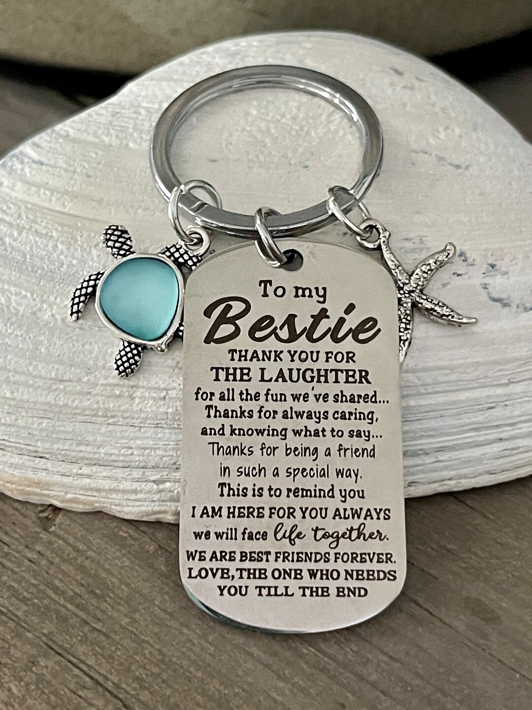 Besties Sea Turtle Sea Glass Ocean Keychain - Etsy
