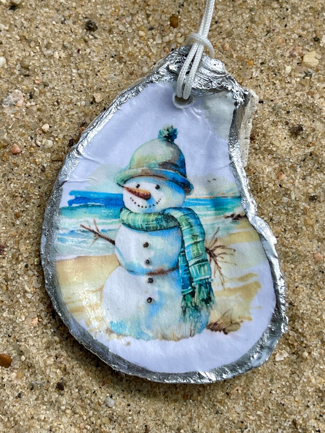 Beach Snowman Oyster Shell Decopauge Ornament - Etsy