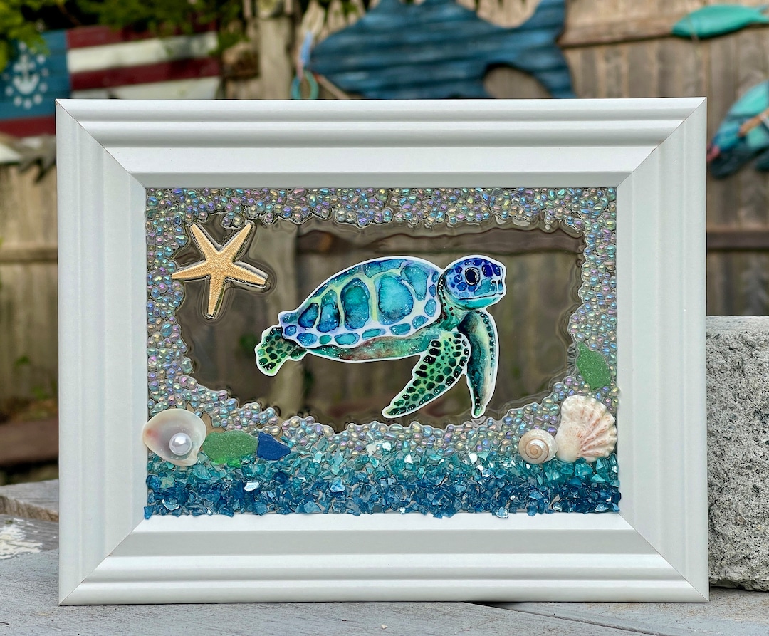 Sea Turtle Seashell Sea Glass Beach Frame - Etsy