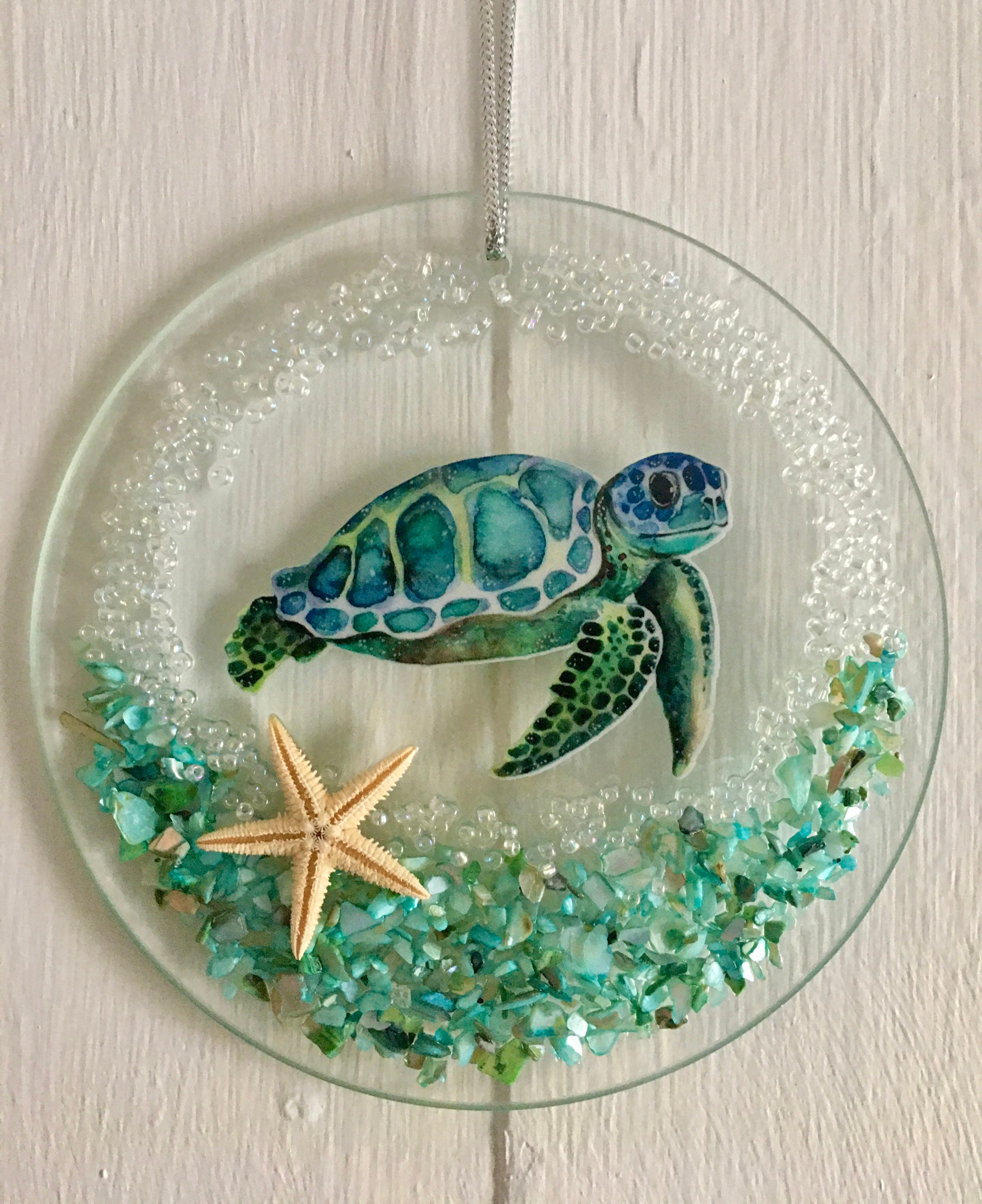 Garden Decoration Handmade Iridescent Sea Turtle Suncatchers 17 Long ...