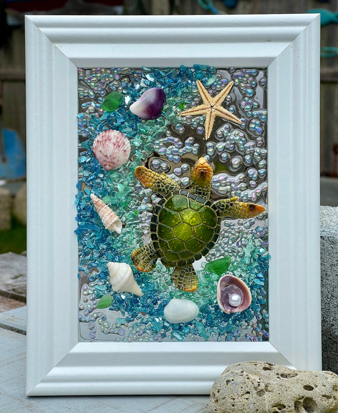 Sea Turtle Seashell Sea Glass Beach Frame - Etsy