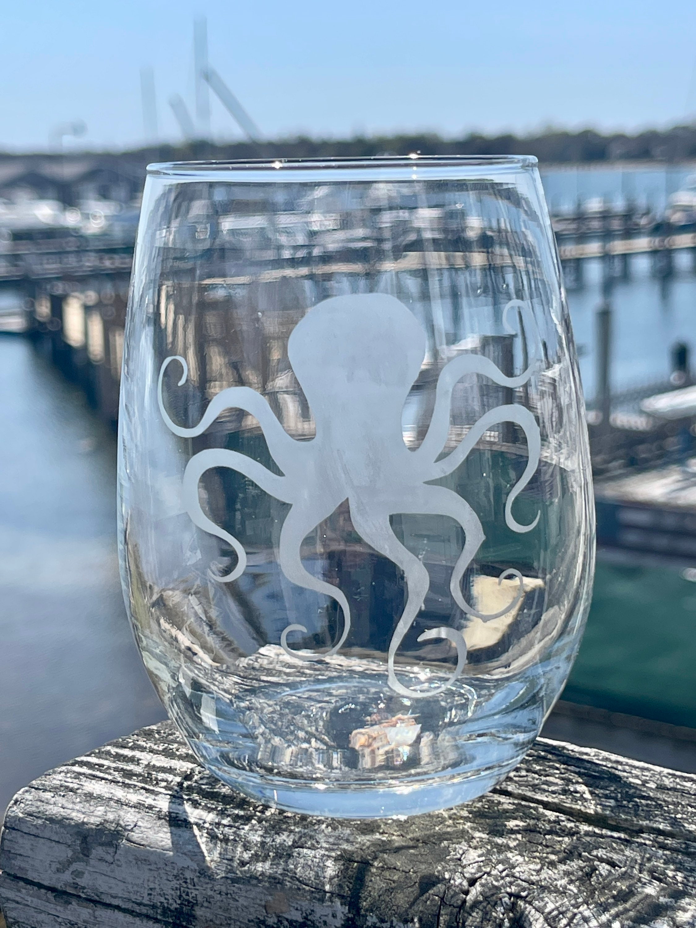Octopus Etched Glass