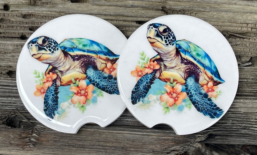 Sea Turtle Ceramic Cup Car Coasters - Etsy