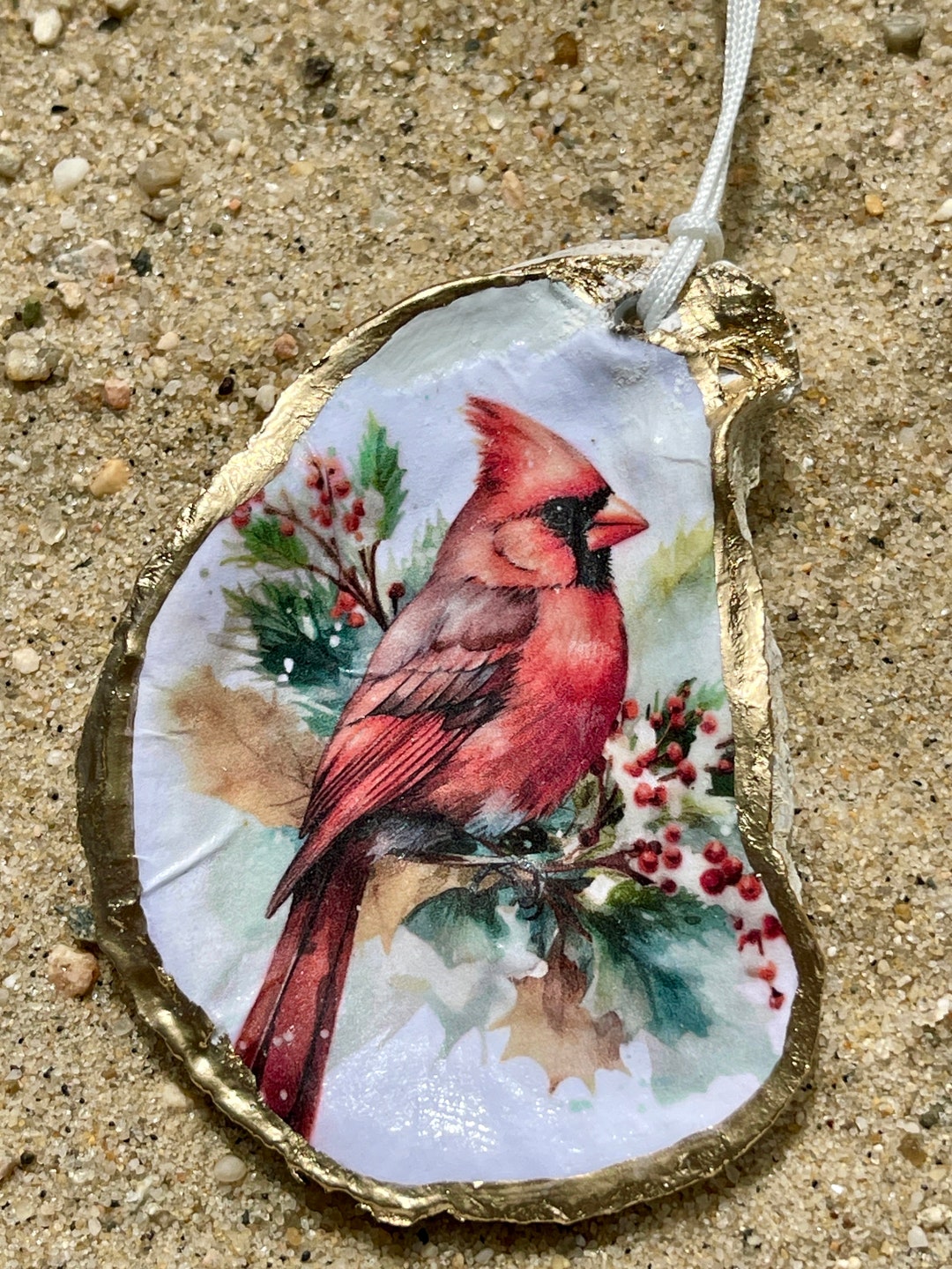 Cardinal Oyster Shell Decopauge Ornament - Etsy