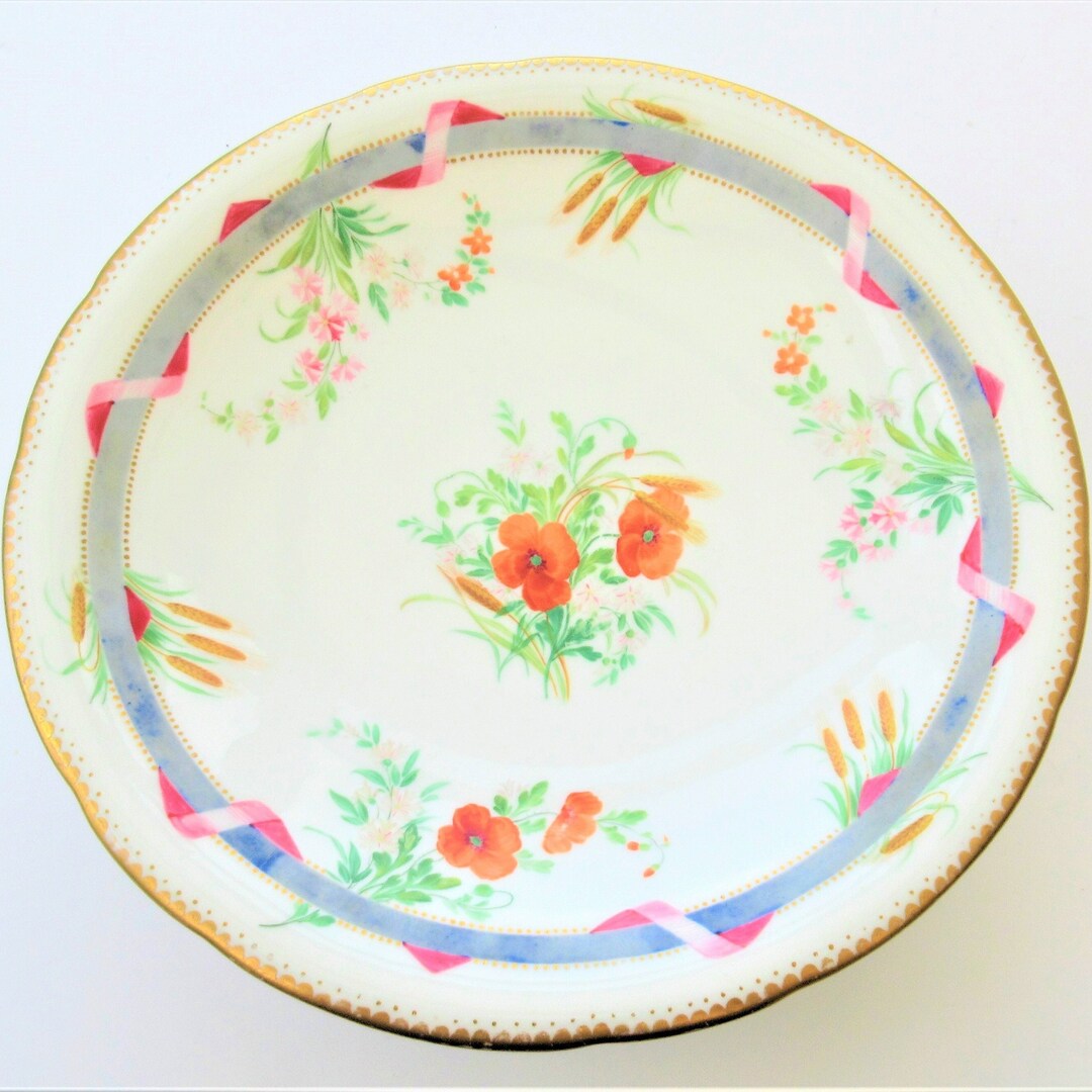 Antique Comport Victorian Pottery Pedestal Dish Poppy & Ribbon Pattern ...