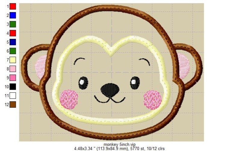 Applique Machine Embroidery Monkey Face Infants Babies - Etsy