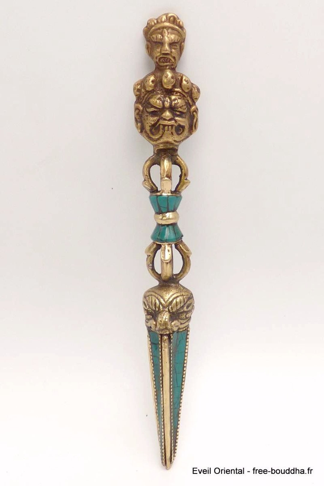 PHURBA TIBETAN DAGGER Antique Buddhist Sword in Brass and Turquoise ...