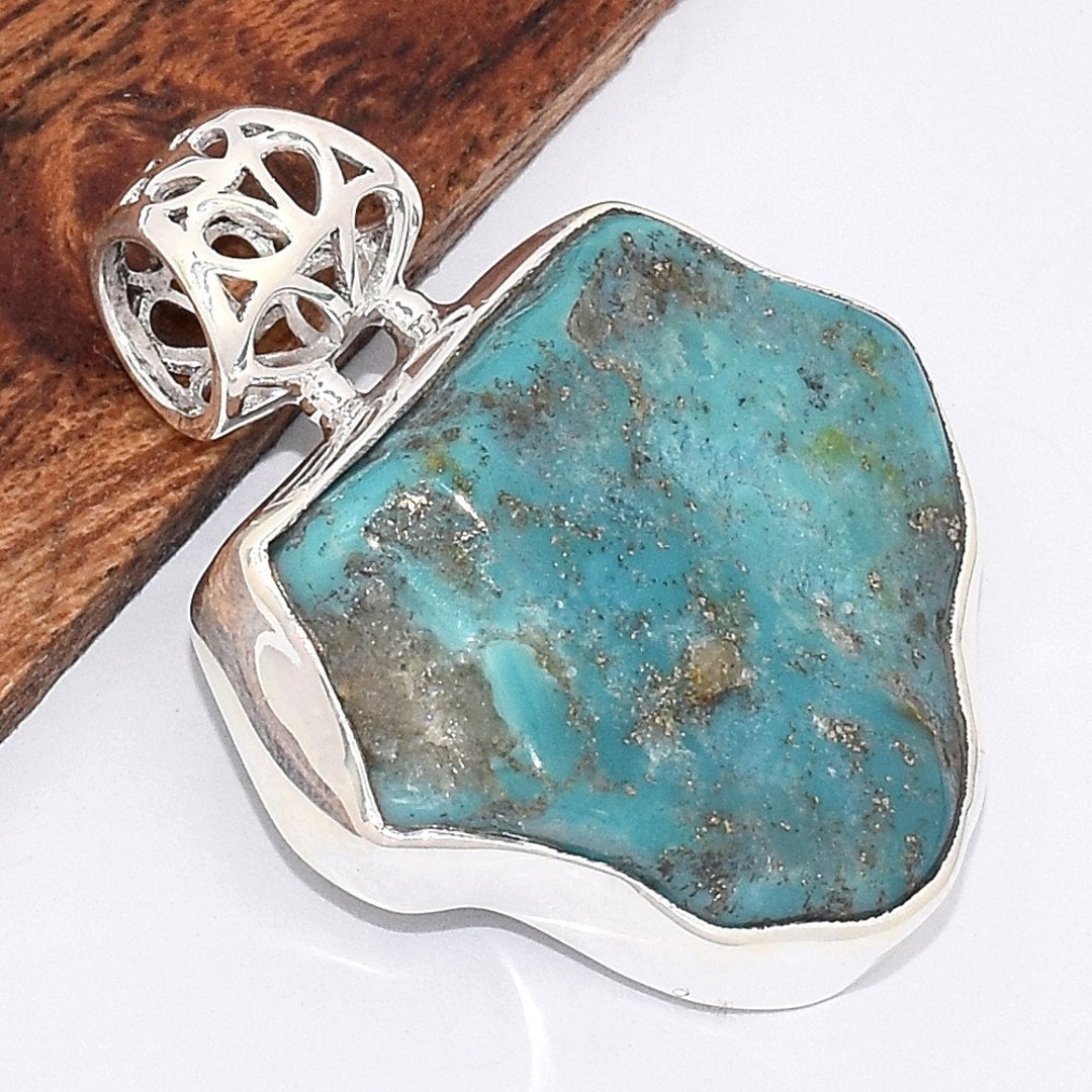 KINGMAN TURQUOISE PENDANT Raw Detail Bail 925 Silver, Arizona, BK9.1 - Etsy