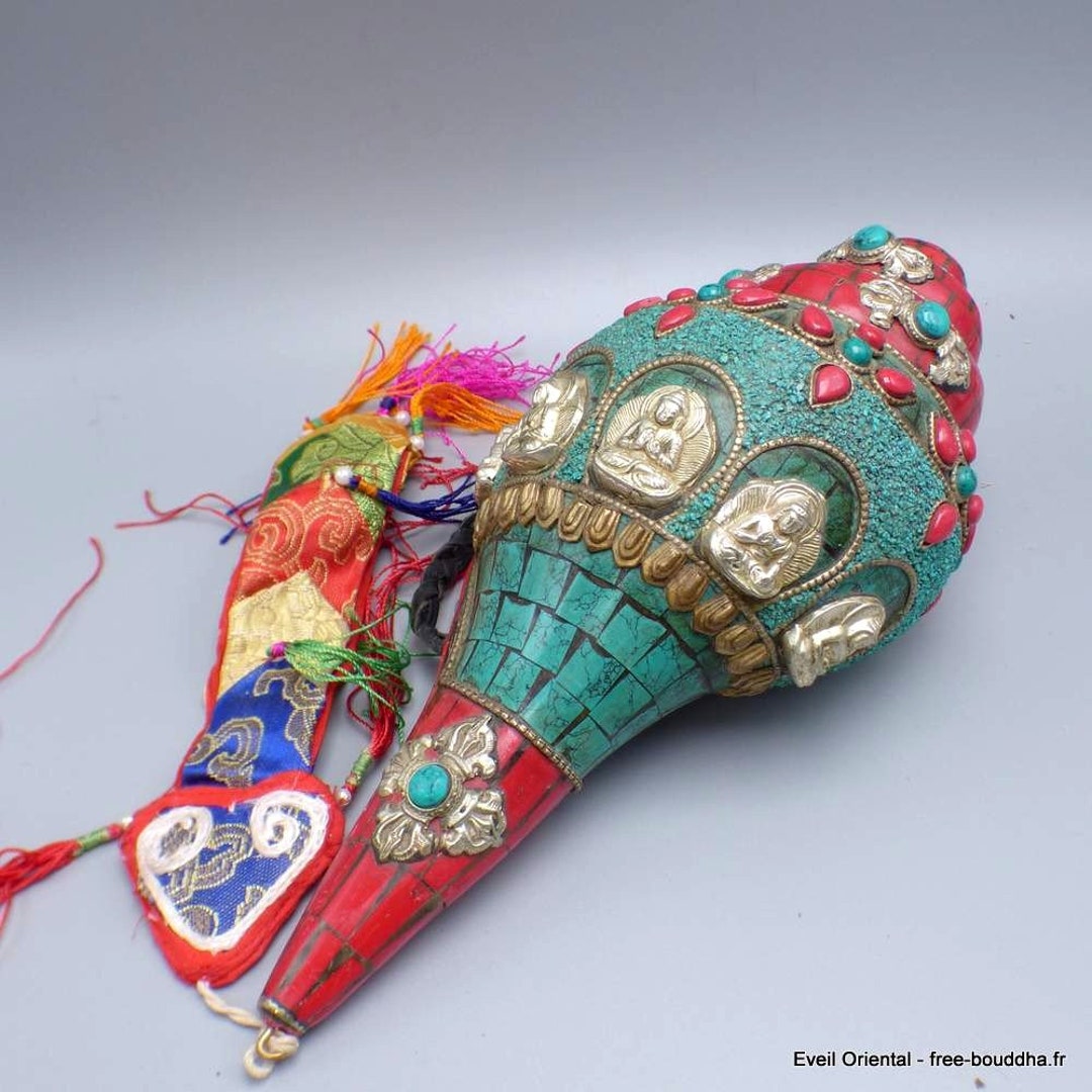 Very Large AUTHENTIC TIBETAN CONCH Set With Stones 1.2 Kg - Etsy