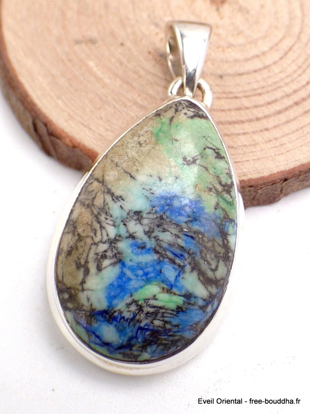 AZURITE PENDANT JEWELRY Drop-shaped Natural Stone 925 Silver, LAM40.1 ...