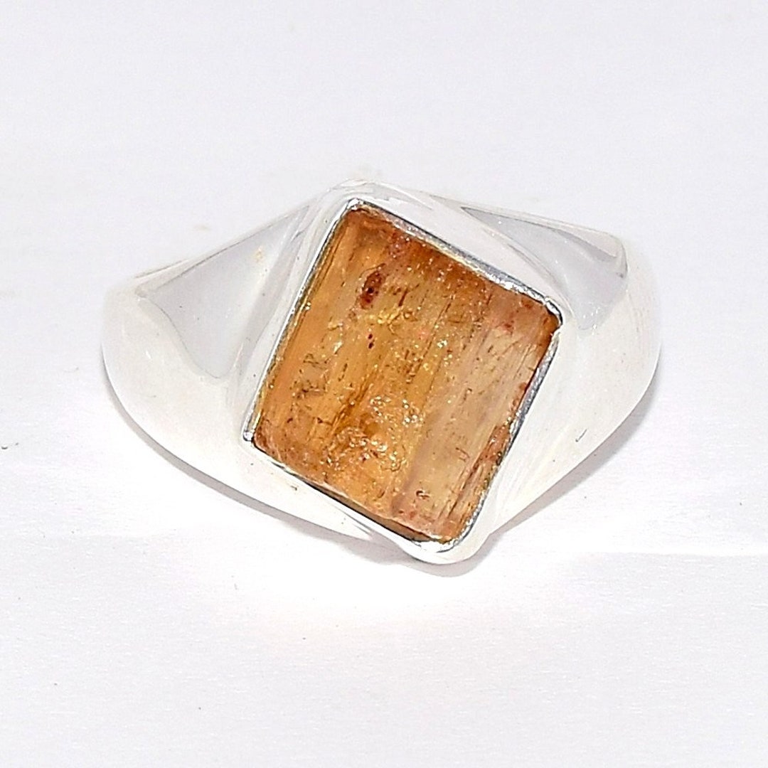 RAW IMPERIAL TOPAZ Signet Ring for Men and Women, Size 55, 925 Silver ...