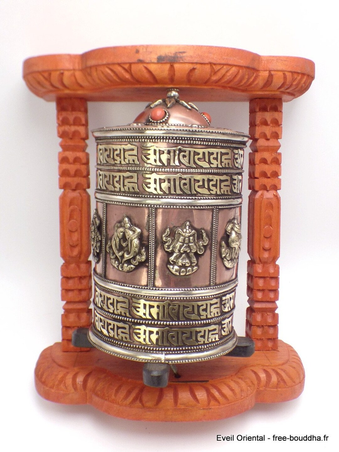 Large Tibetan Buddhist Wall-mounted PRAYER MILL 26 Cm Wood and Copper ...