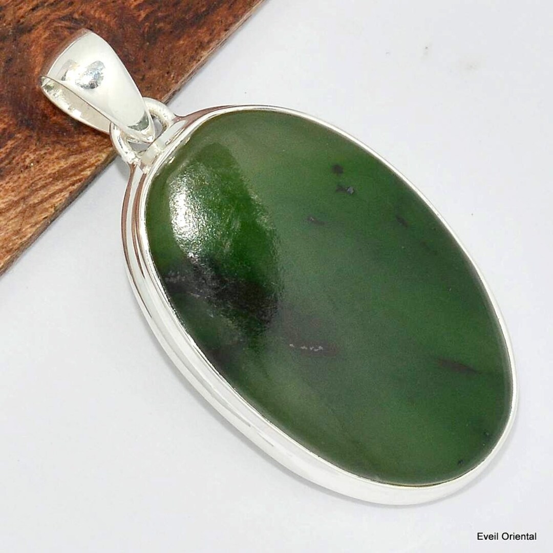 Rectangular NEPHRITE JADE PENDANT, Natural Stone Pendant, Nephrite Jade ...
